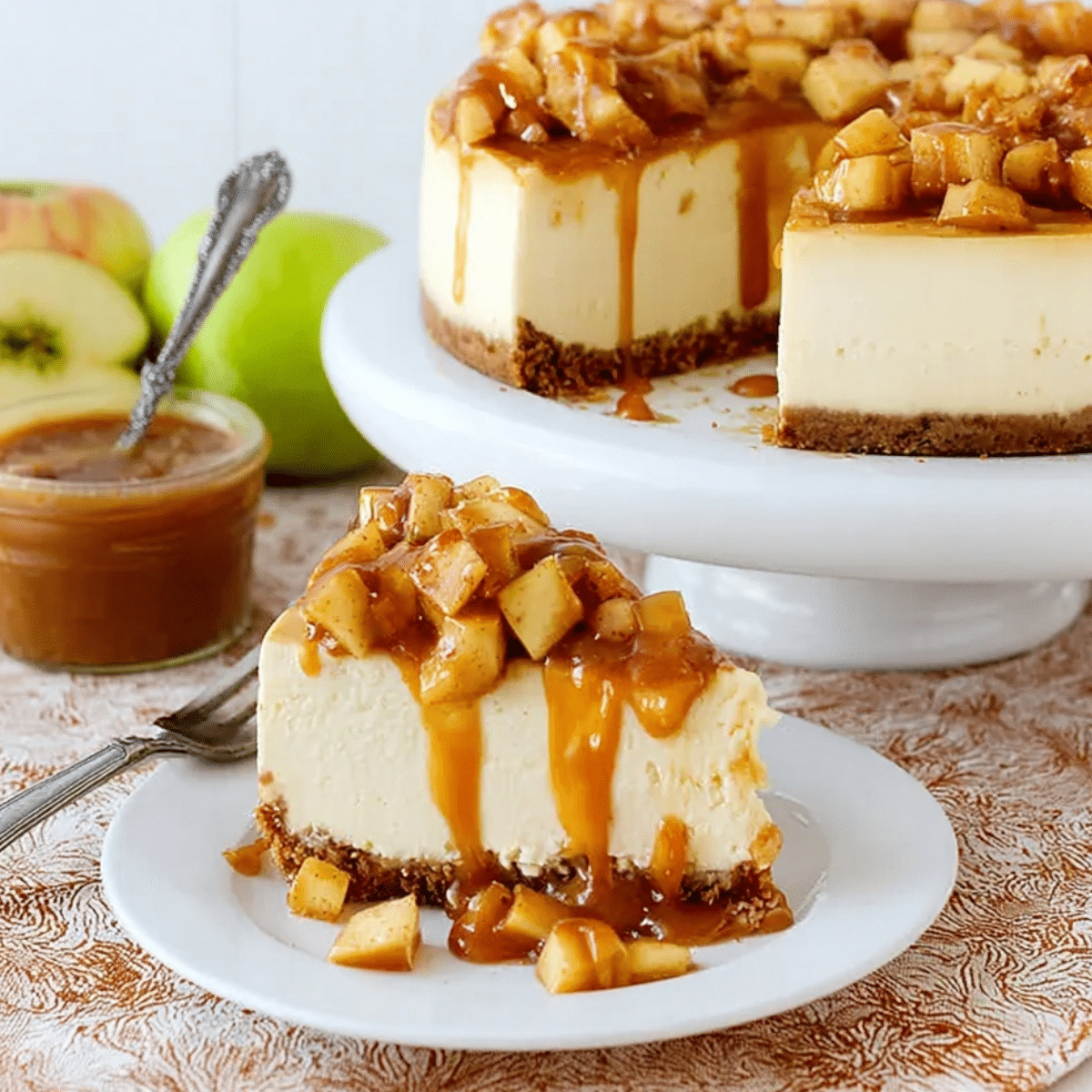 Caramel Apple Cheesecake – Easy Fall Favorite - The Sisters Cooking