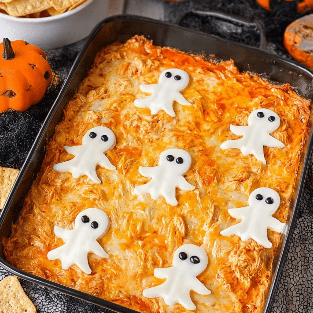 Halloween Buffalo Chicken Dip (Boo-ffalo Dip) - The Sisters Cooking