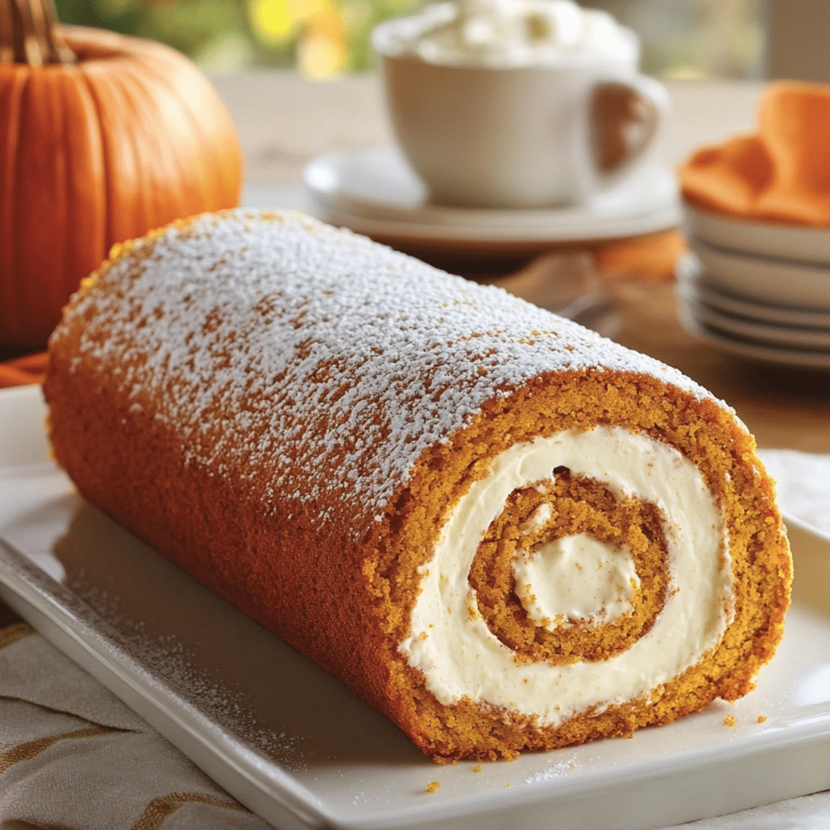 Fall Pumpkin Spice Roll Cake Best Easy Autumn Dessert - The Sisters Cooking